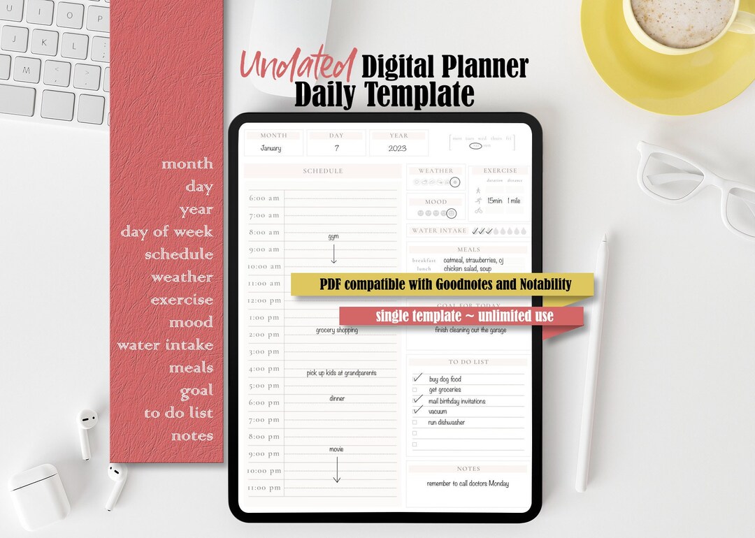 Undated Digital Daily Planner Template, Goodnotes (PDF) - Etsy