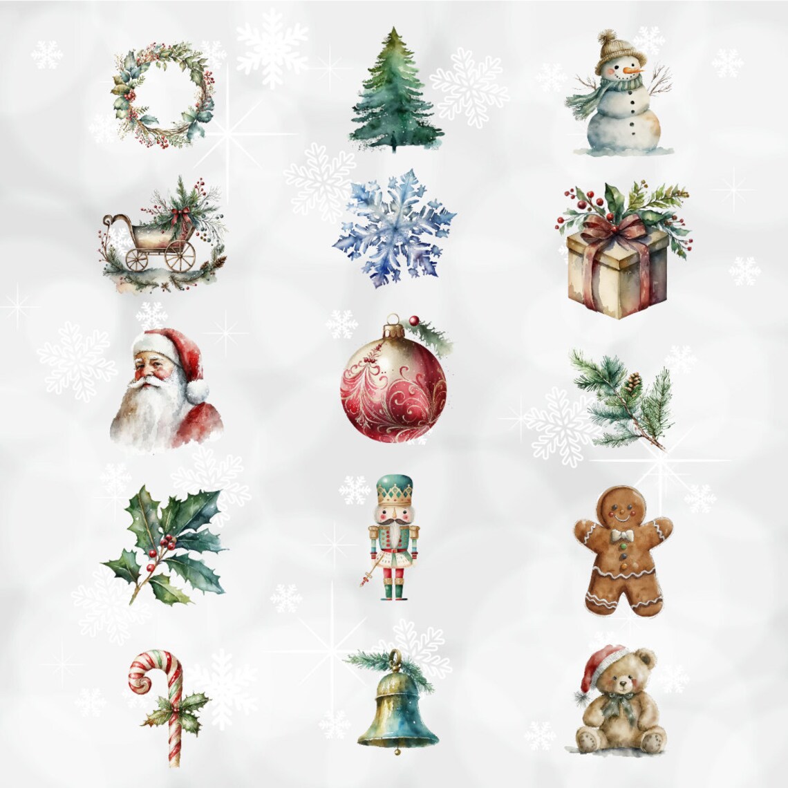 Christmas Watercolor Clipart, Christmas Clipart, Holiday Watercolor ...