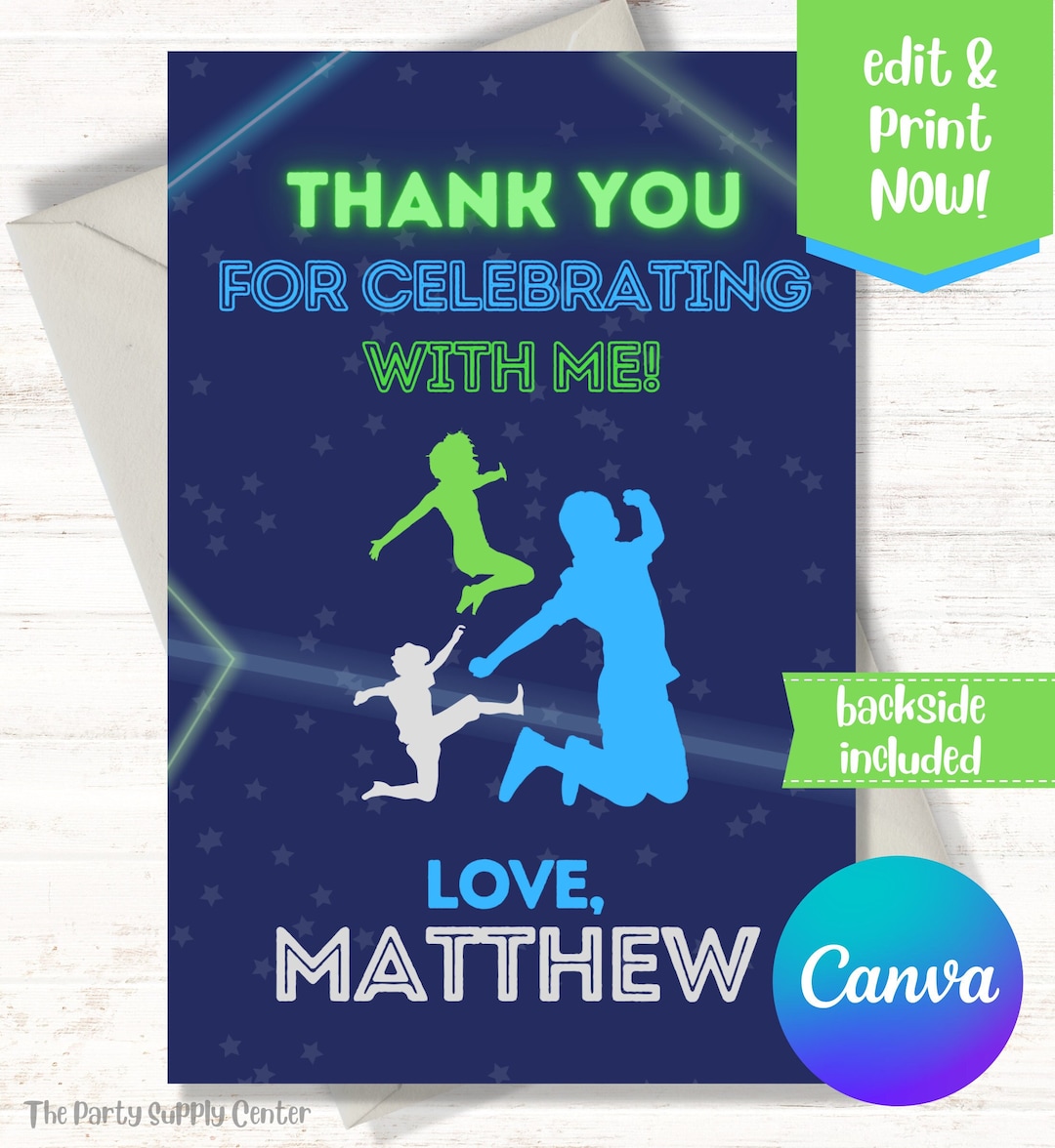 Jump Party Neon Thank You, Trampoline Neon Thank You, Boys Jump Thank ...