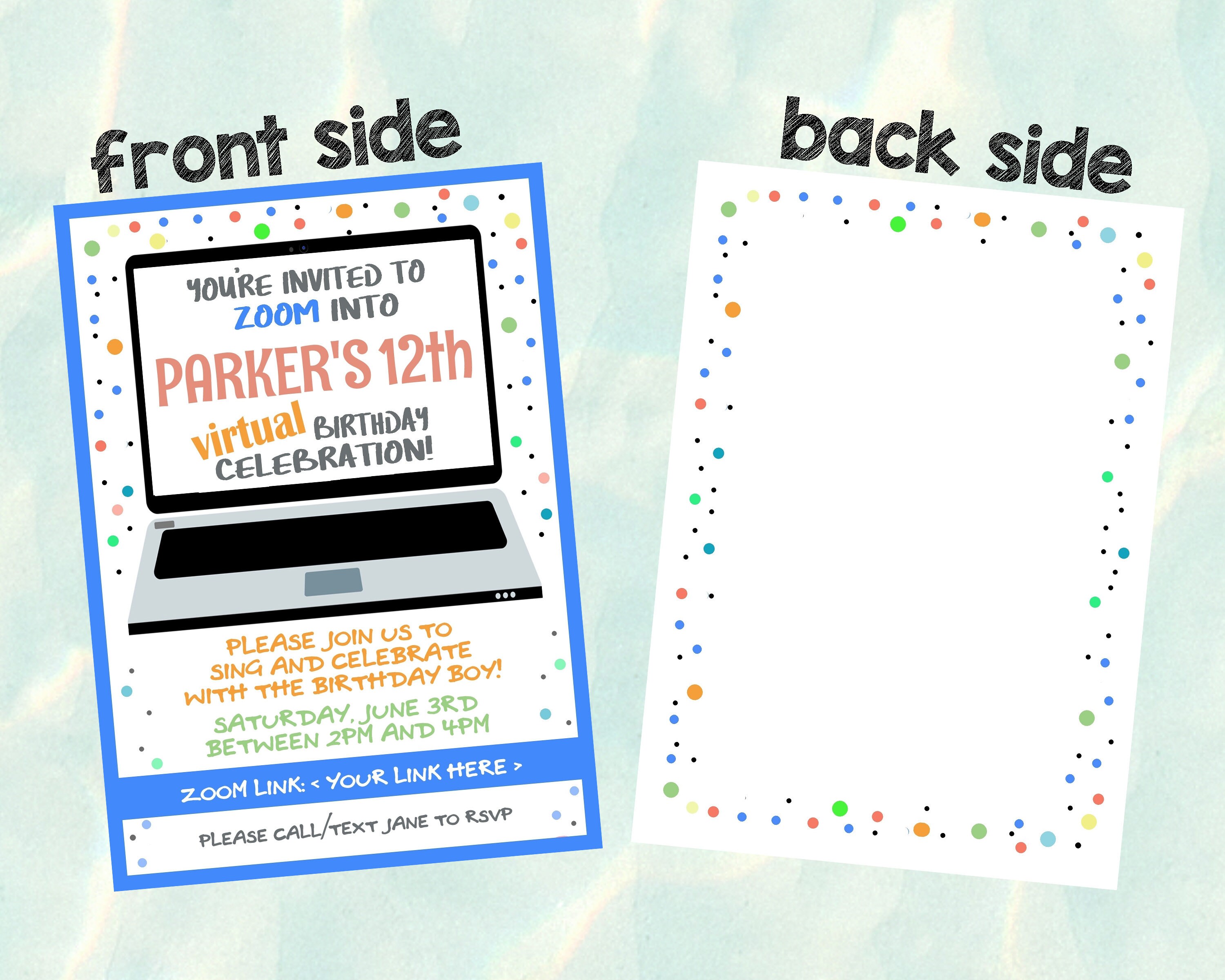 Virtual Birthday Invitation Zoom Birthday Invite Printable - Etsy