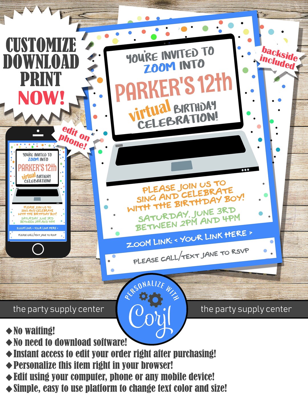 Virtual Birthday Invitation Zoom Birthday Invite Printable - Etsy