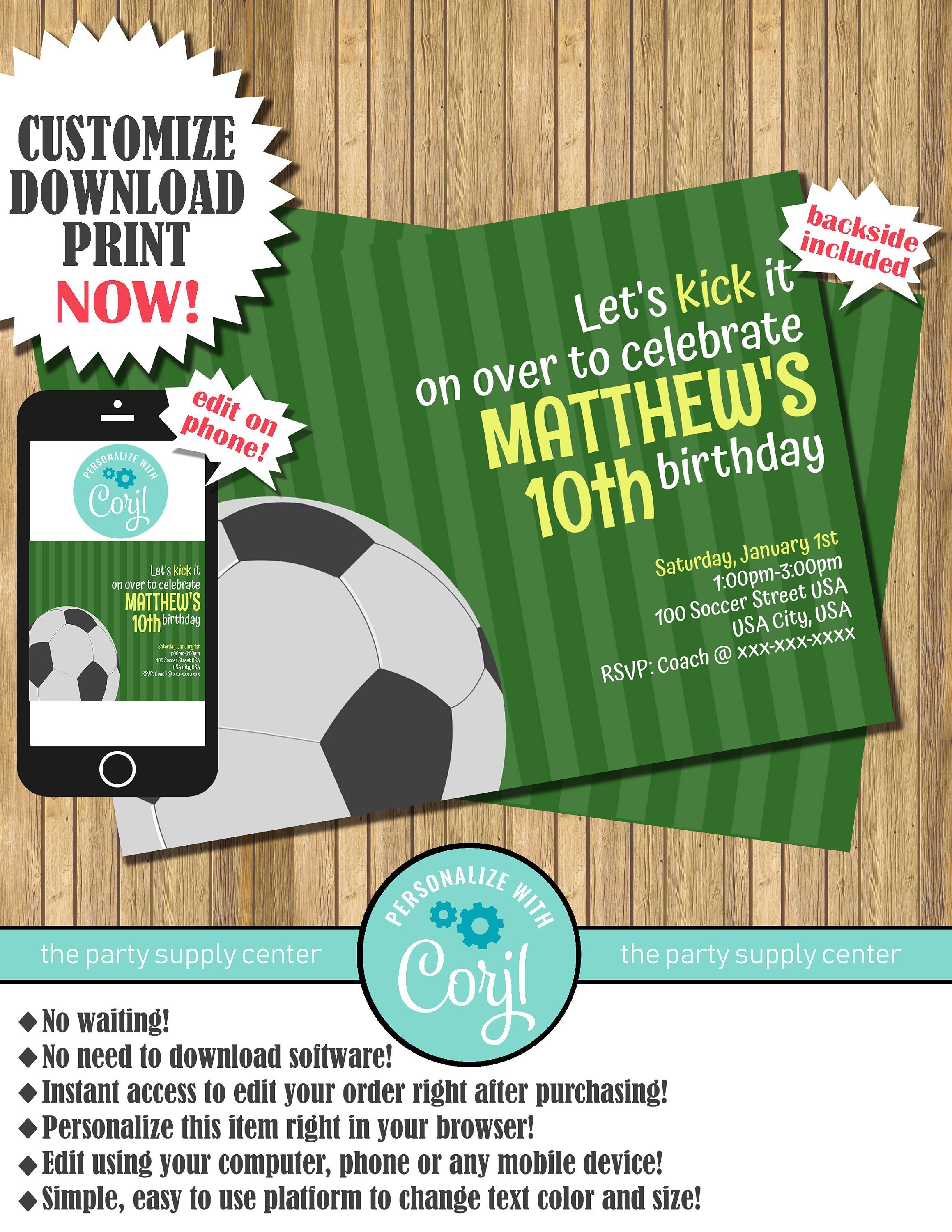 Soccer Invitation, Soccer Birthday Invitation, Soccer Party Invitation ...