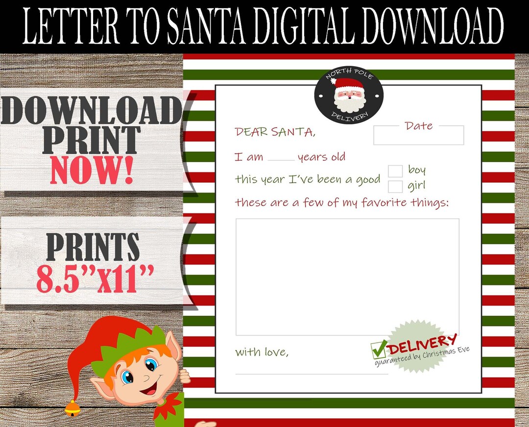 Santa Wish List Printable, Letter to Santa, Santa List, Christmas Santa ...
