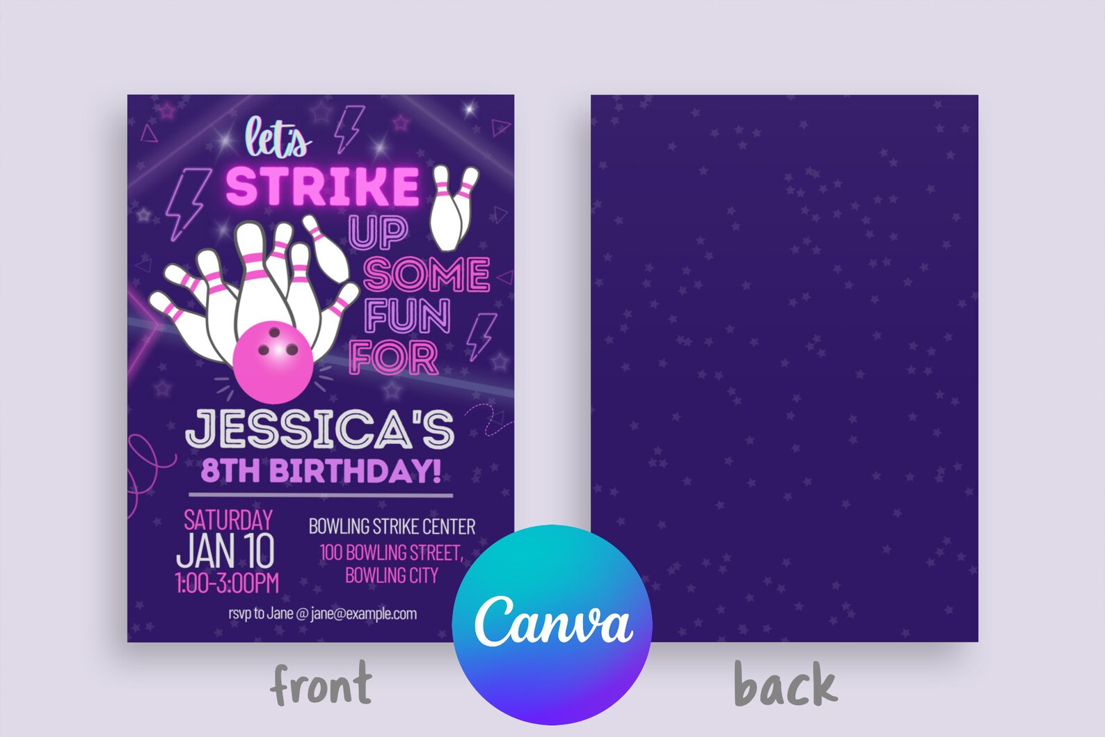 Bowling Neon Invitation, Bowling Neon Invitation, Girls Bowling Party ...