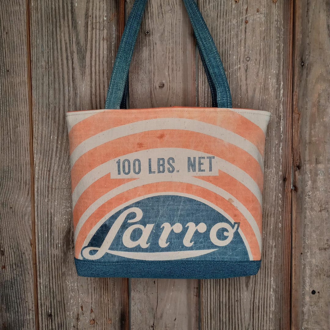 Recycled Vintage Larro Rabbit Feed Sack, Jeans and Orange Pants ...