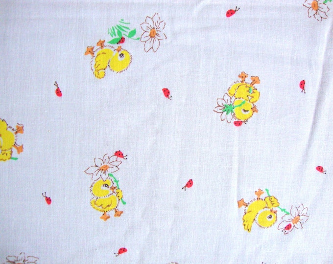 Vintage 80s Cute Little Chick Fabric Yellow Baby Chicks Lady Bugs Daisy ...