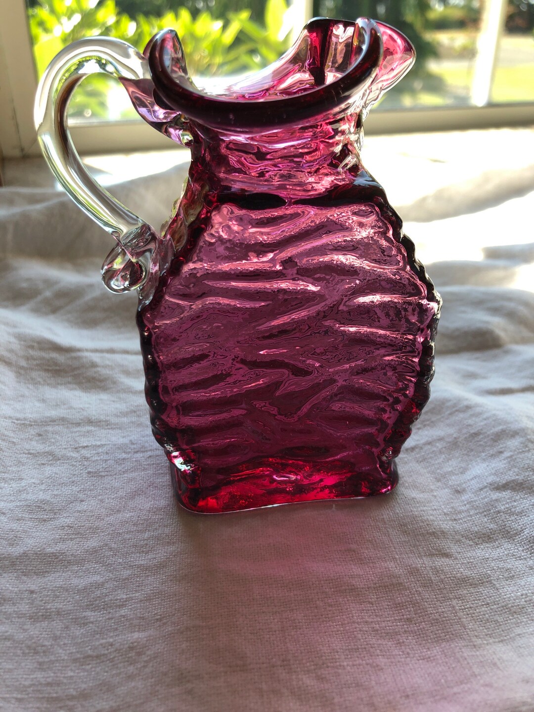 Square Glass Pitcher Cranberry Glass Clear Glass Handle - Etsy