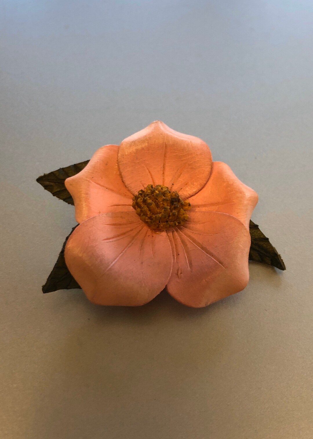 Vintage Pink Leather Flower Brooch - Etsy