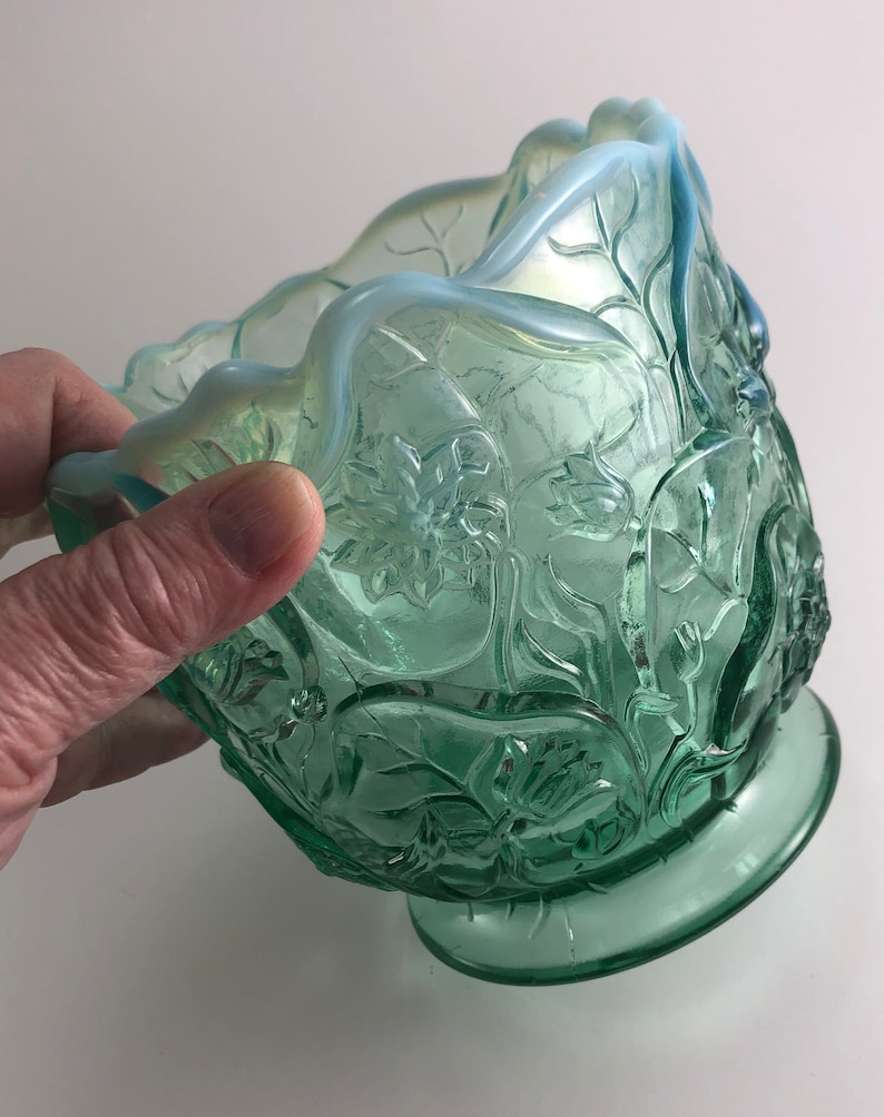 Fenton Aqua Jardiniere Vase With Water Lily Pattern Opalescent - Etsy