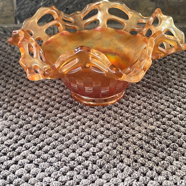 Carnival Glass Lace Edge Basket Weave Bowl - Etsy