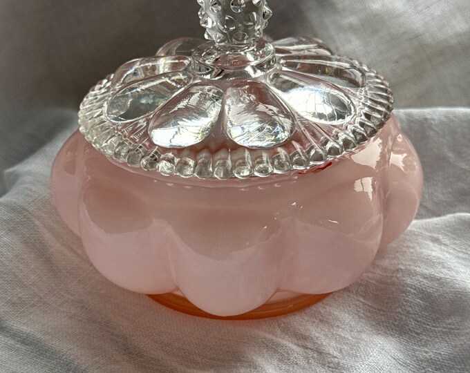 Fenton Pale Pink Rose Overlay Powder Jar Melon Pattern - Etsy