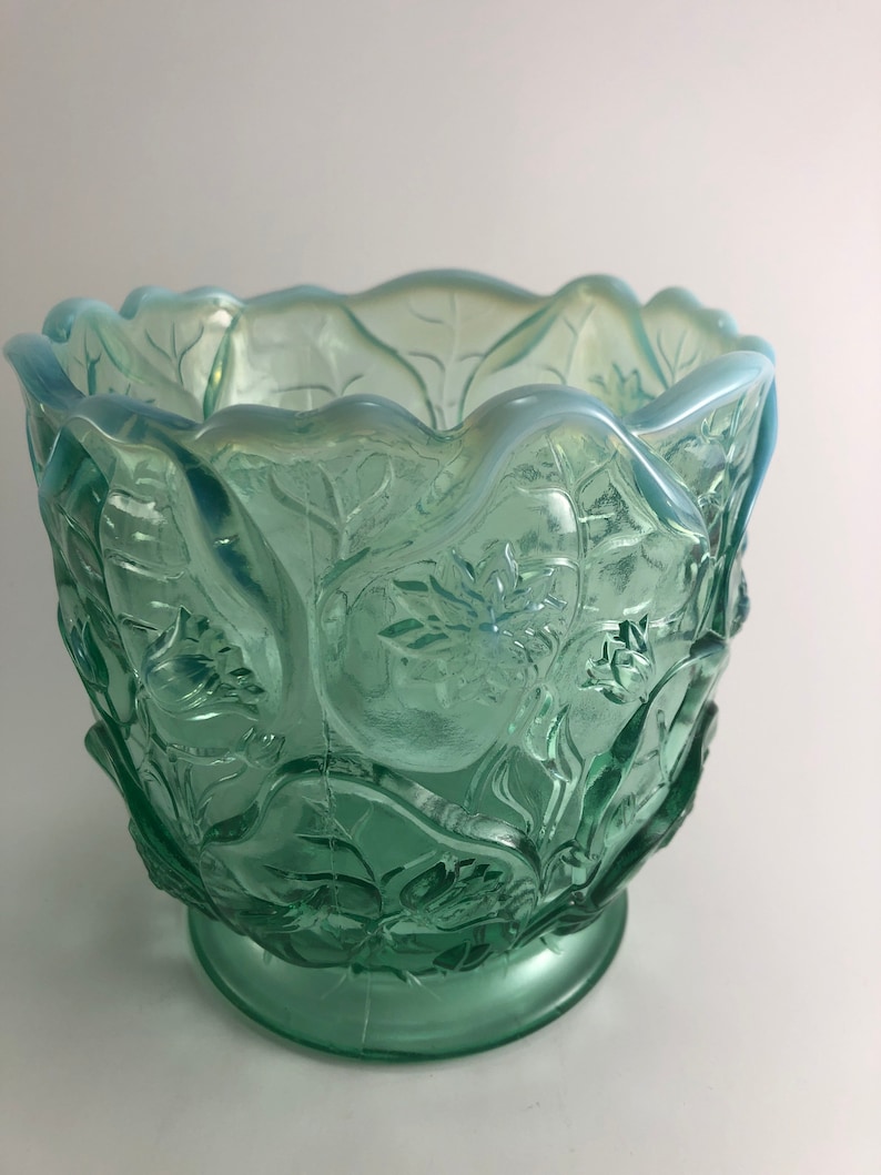 Fenton Aqua Jardiniere Vase With Water Lily Pattern Opalescent - Etsy