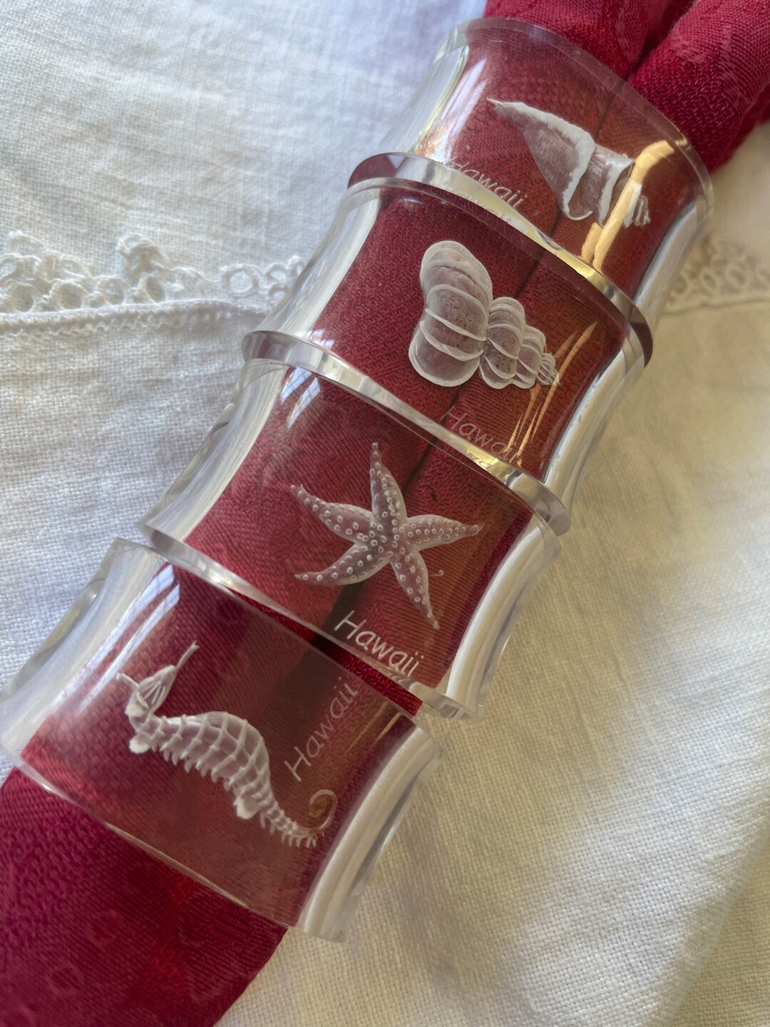 4 Reversed Carved Sea Shell Seahorse Lucite Napkin Rings Hawaii - Etsy