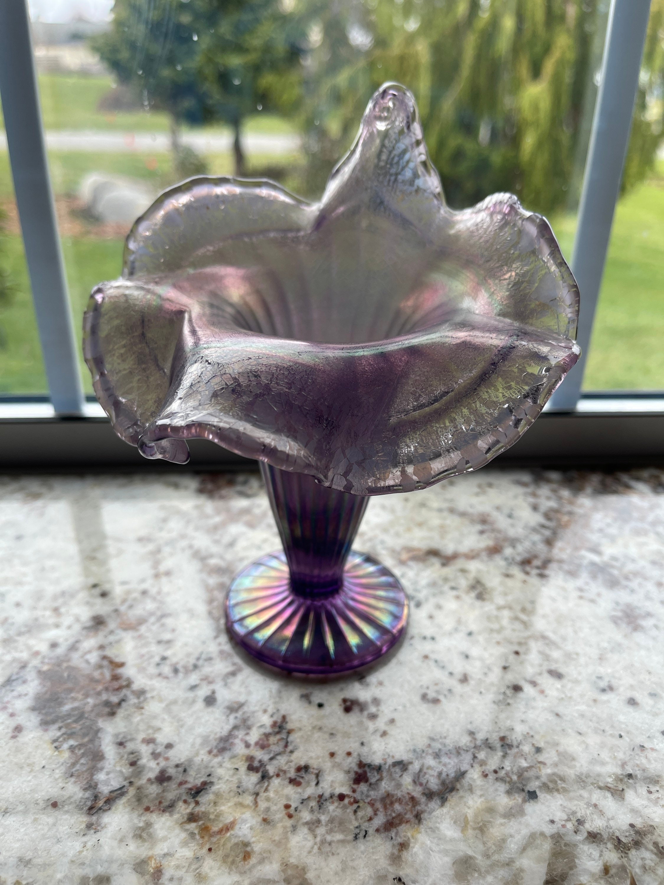 Fenton Iridescent Violet Satin Jack in the Pulpit Tulip Vase Ruffled ...