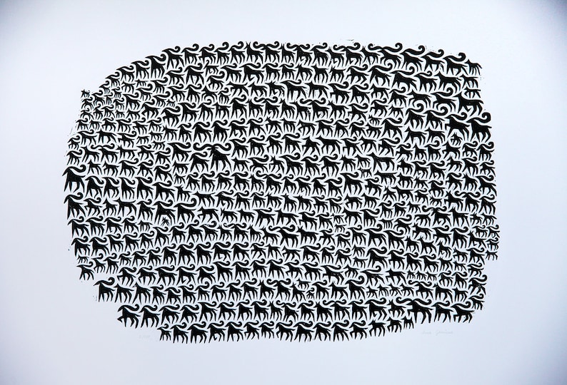 Large Linocut Print Big Migration Animal Pack | Etsy