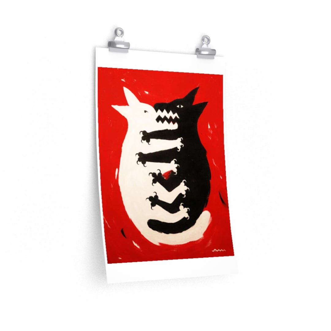 Dog Poster, Black Dog White Dog Fight Print - Etsy