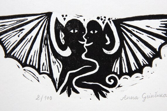 Miniature Goat linocut Solstice Lino Block Print Folk Art Oaktree ...