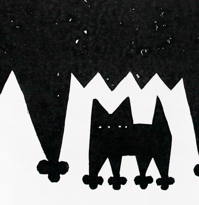 Linocut Print, Cat Art Print, Mother and Kitten, Geometric - Etsy