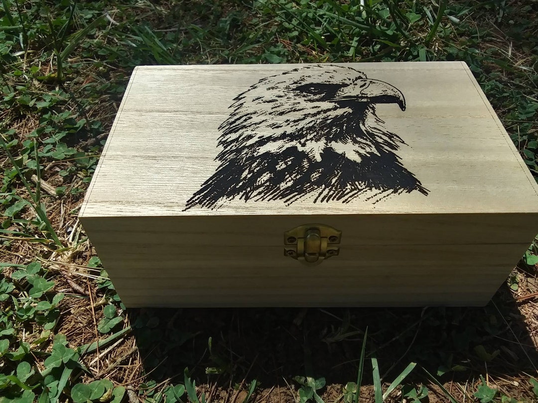 Bald Eagle Trinket Box, Memorial Storage Box, Engraved Wooden Box, Gift ...