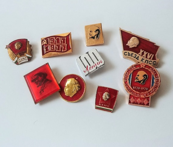 9 Communist Pins - Vintage Soviet Ukraine Bulgarian C… - Gem