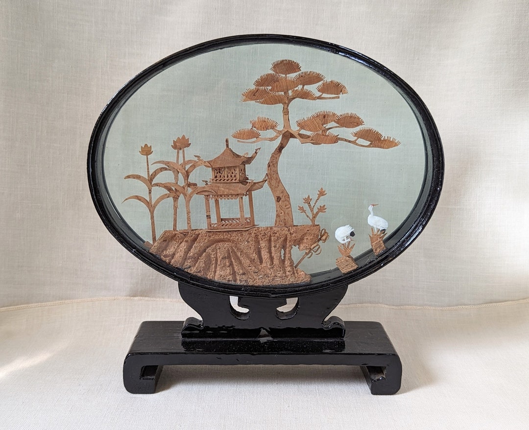 Vintage Chinese Cork Diorama Pavilion Tree Cranes, Chinese Cork ...