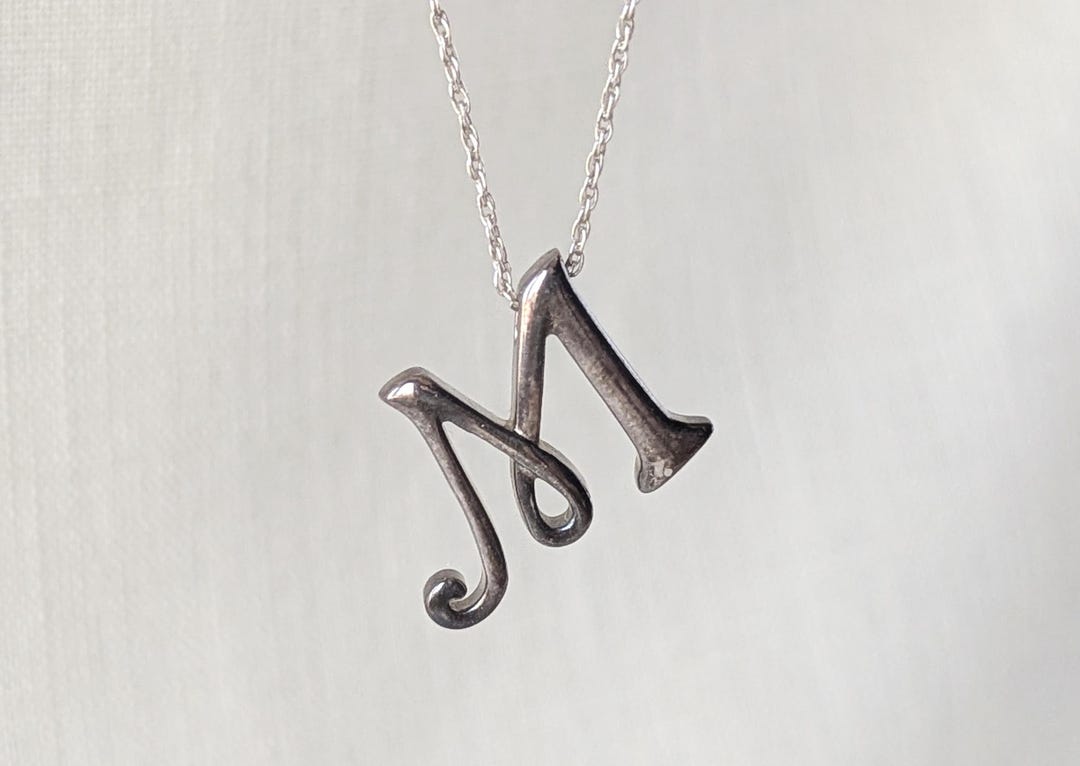 Vintage Sterling Silver Letter M Pendant Necklace, Sterling Silver ...