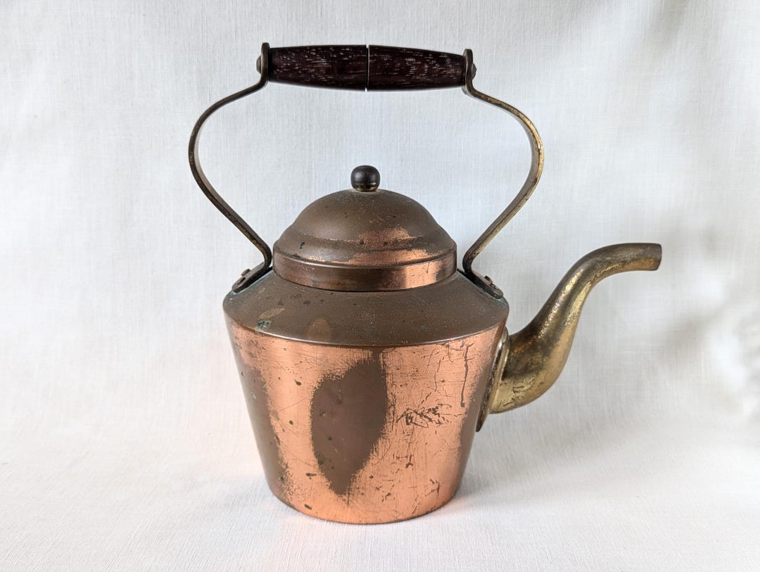 Vintage Copper Teapot With Wooden Handle - Tagus Portugal Kettle - Etsy