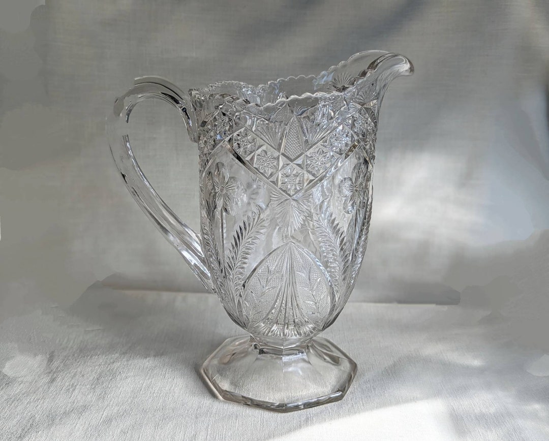 Early American Pattern Glass Pitcher, EAPD Glass Water Pitcher Vintage ...