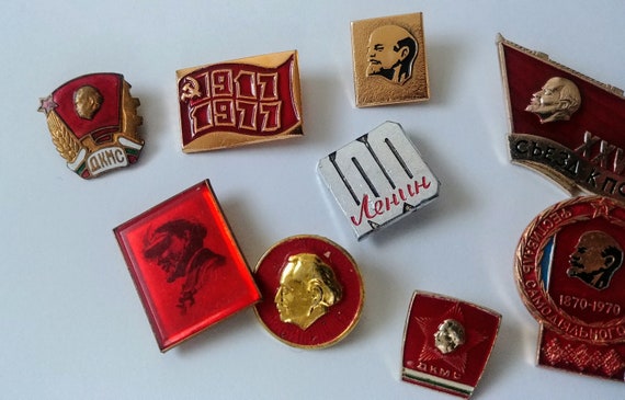 9 Communist Pins - Vintage Soviet Ukraine Bulgarian C… - Gem