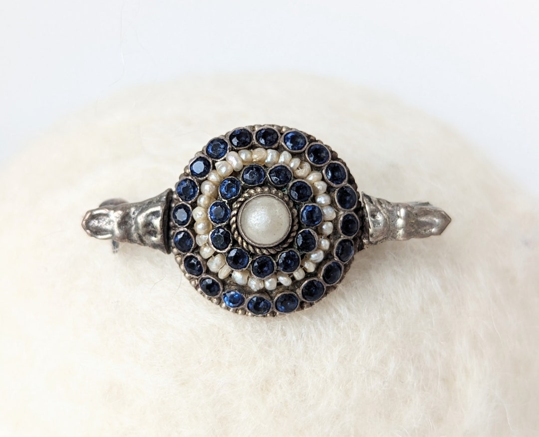 Vintage Pearls and Blue Rhinestones Brooch Pin Mid Century - Etsy