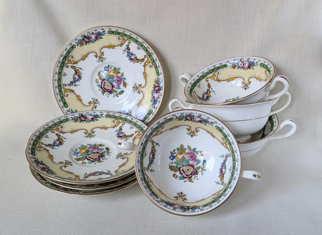 Antique Cauldon England Porcelain Floral Tea Cups and Saucers - Etsy