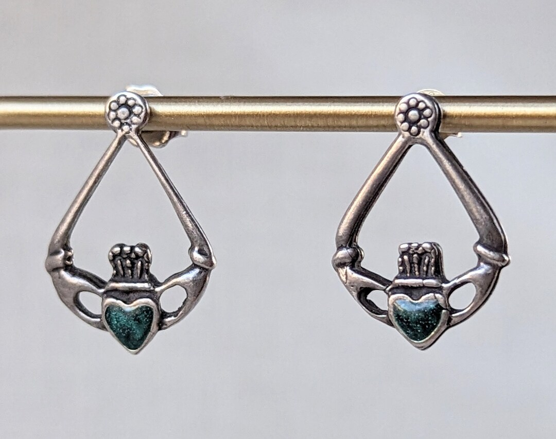 Vintage Sterling Silver Claddagh Heart Earrings, Heart Jewelry, Irish Earrings, Silver Earrings ...