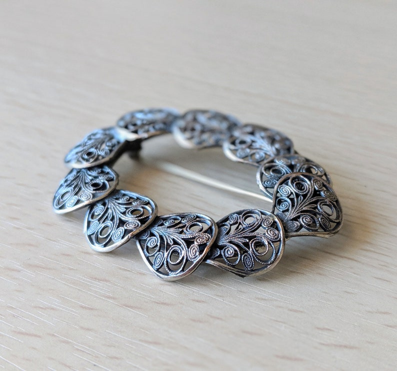 Vintage Silver Filigree Brooch 800 Silver Filigree Pin Oval - Etsy