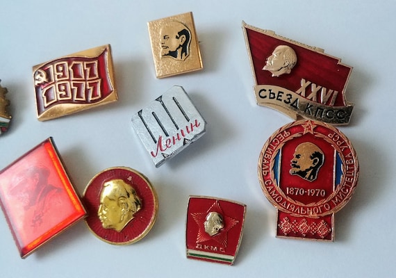 9 Communist Pins - Vintage Soviet Ukraine Bulgarian C… - Gem