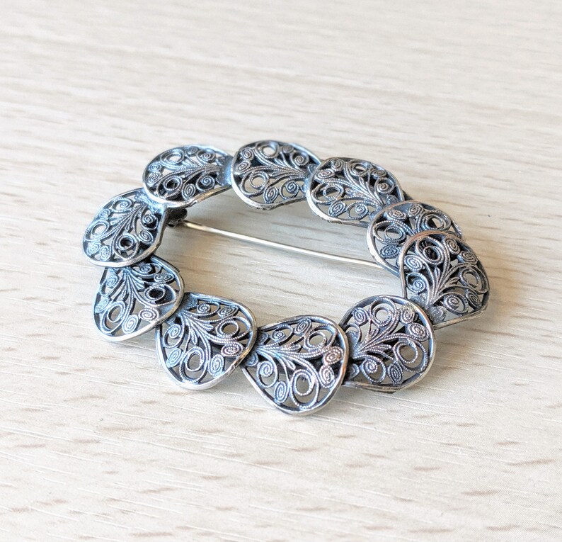 Vintage Silver Filigree Brooch 800 Silver Filigree Pin Oval - Etsy