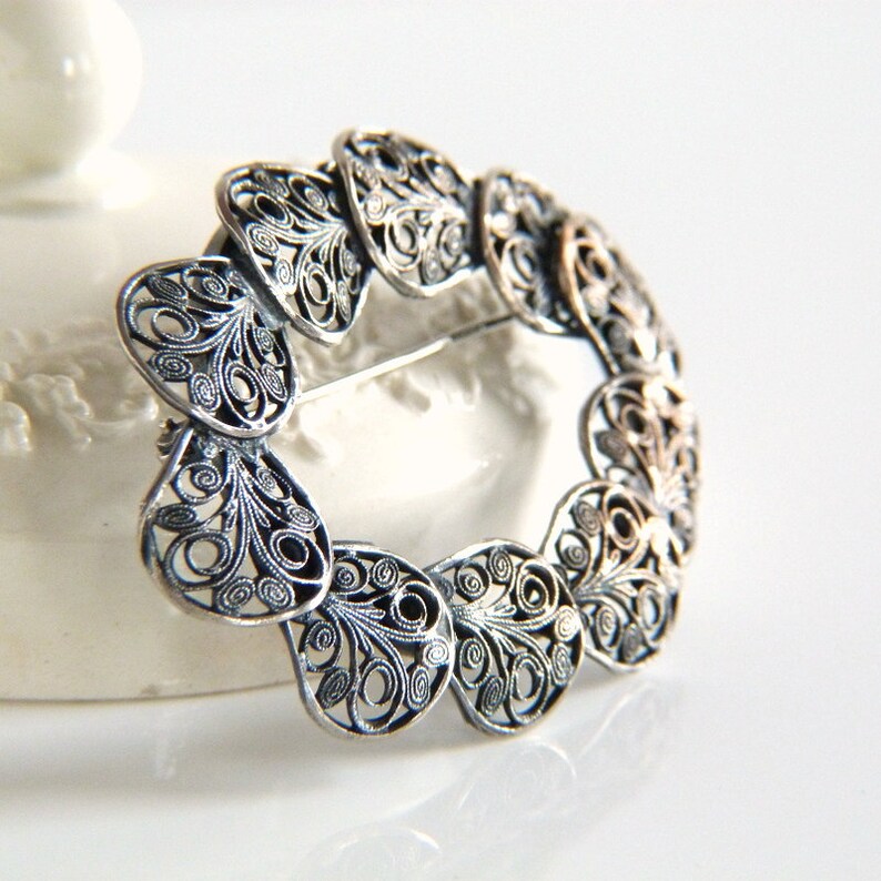 Vintage Silver Filigree Brooch 800 Silver Filigree Pin Oval - Etsy