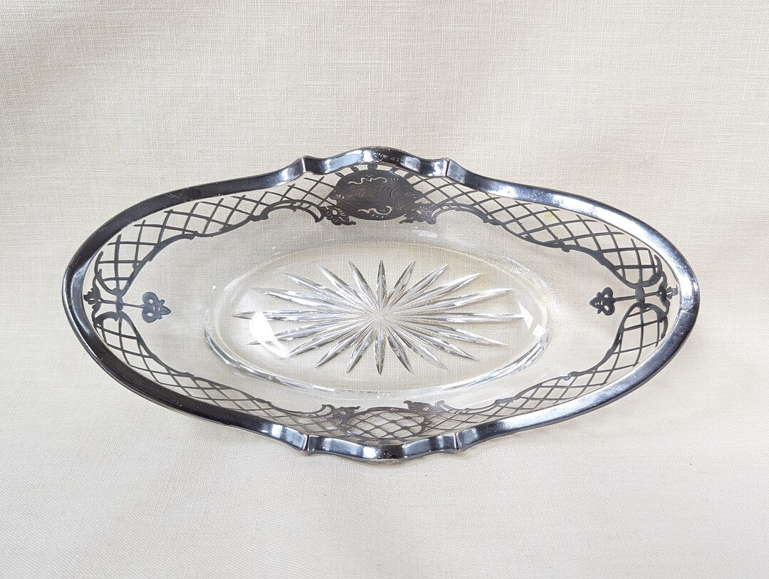 Vintage Glass Relish Candy Dish With Sterling Silver Overlay, Mid ...