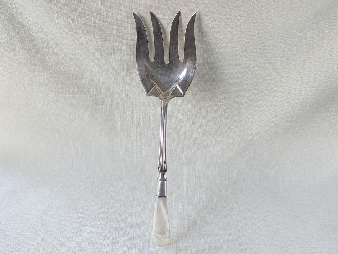 Antique Sterling Silver Serving Fork: Mother of Pearl Handle, Ornate ...