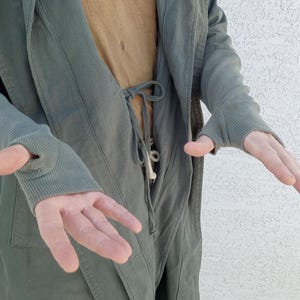 Wanderer Double-hood Wrap Asymmetrical Cyberpunk Dystopian Jacket Olive ...