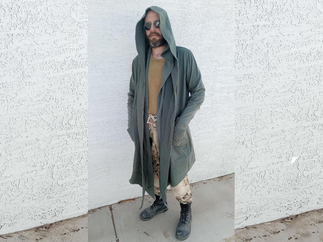 Wanderer Double-hood Wrap Asymmetrical Cyberpunk Dystopian Jacket Olive ...