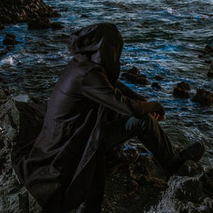 Wanderer Double-hood Wrap Asymmetrical Cyberpunk Dystopian Jacket Black ...