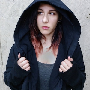 Wanderer Double-hood Wrap Asymmetrical Cyberpunk Dystopian Jacket Black ...