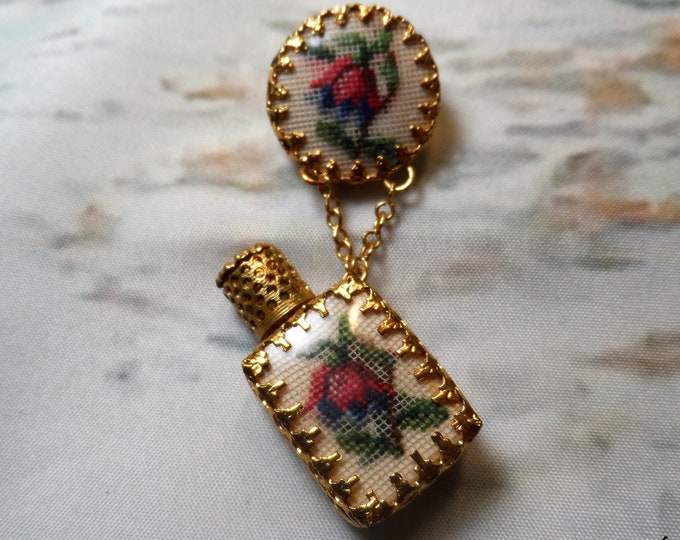 Antique Double Austrian Petit Point, Glass Chatelaine Perfume Bottle ...