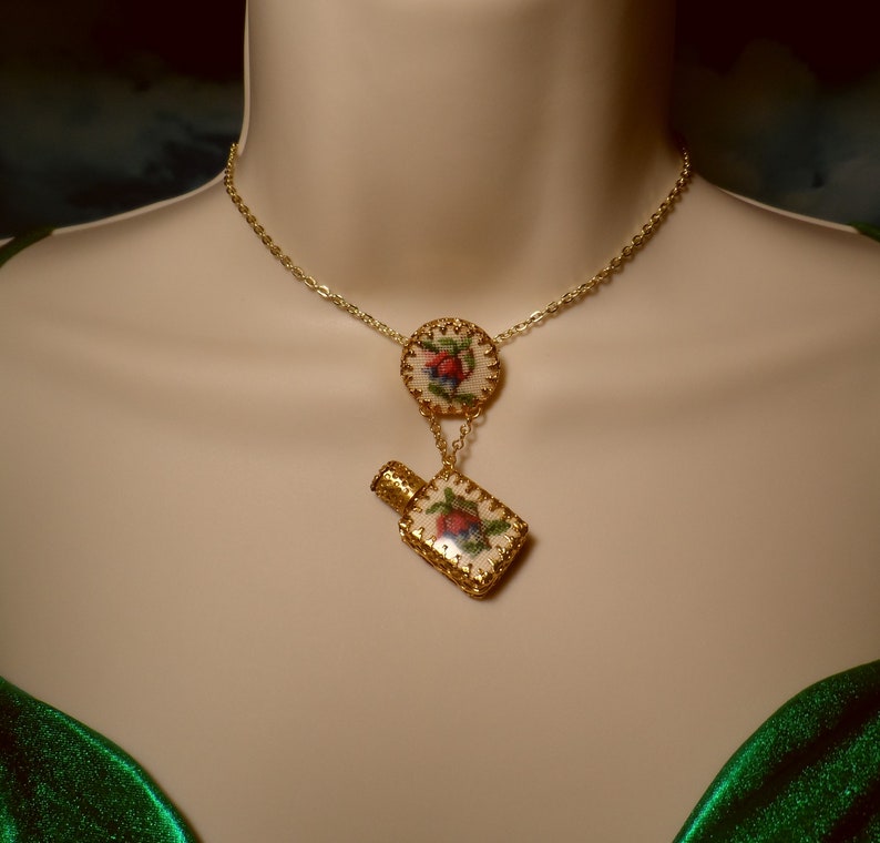 Antique Double Austrian Petit Point, Glass Chatelaine Perfume Bottle ...