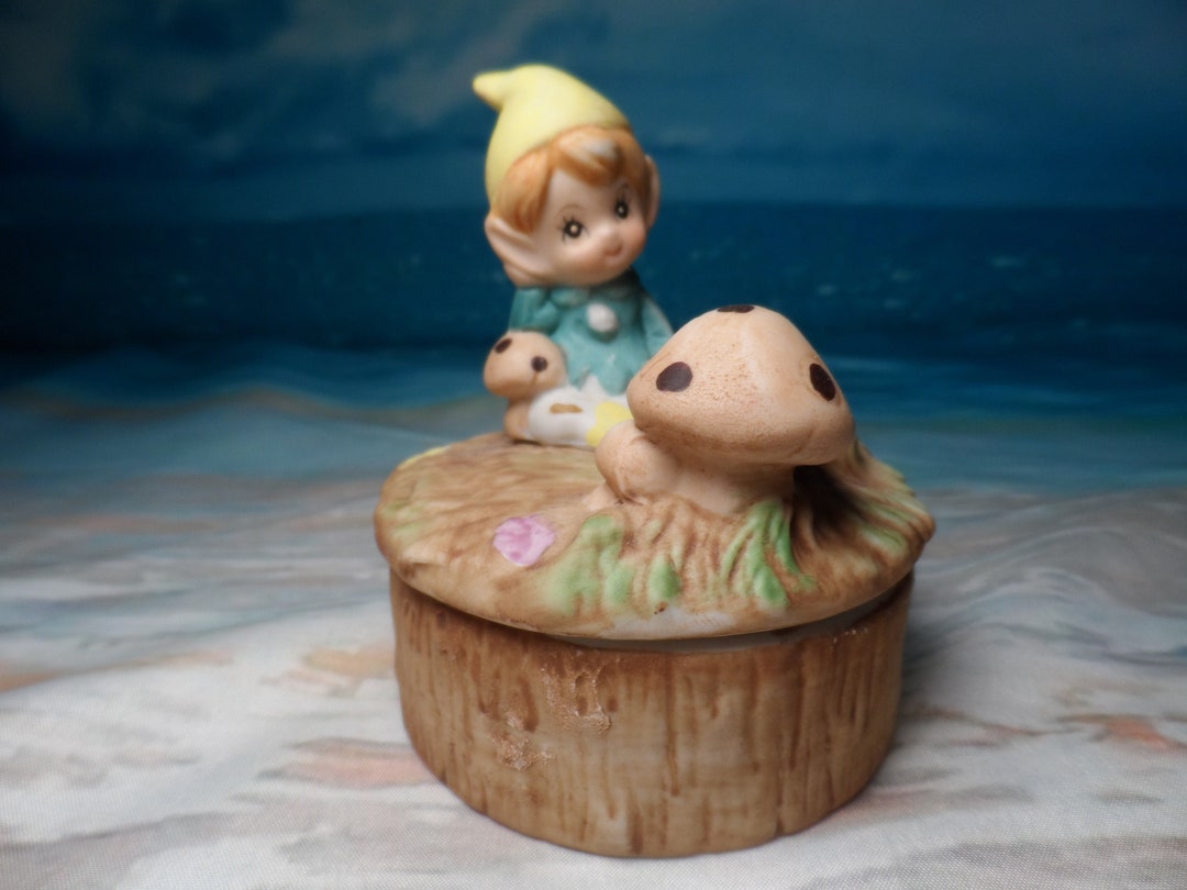 Vintage Homco Garden Gnome With Mushrooms Ceramic Trinket Box 5404 - Etsy