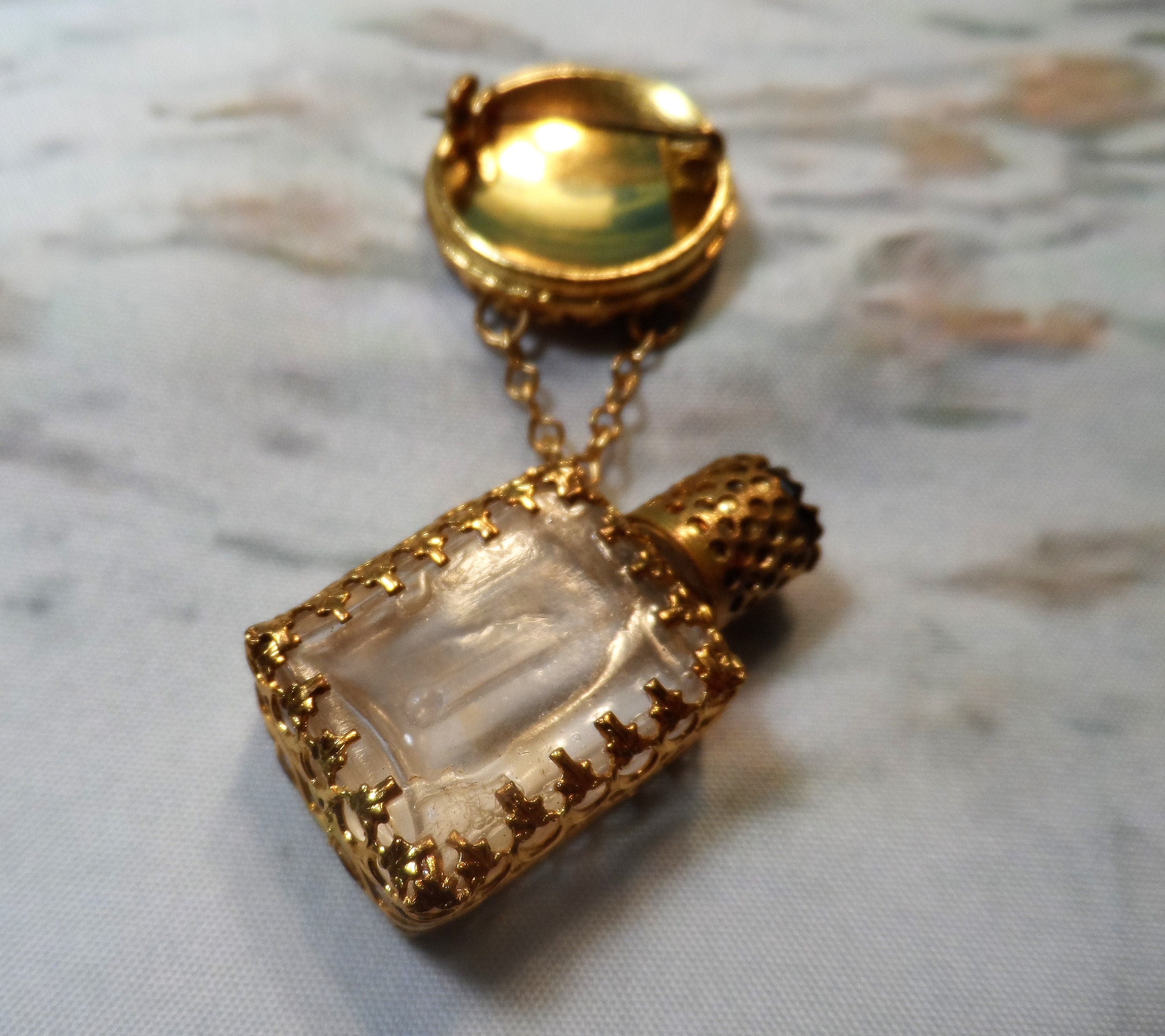 Antique Double Austrian Petit Point, Glass Chatelaine Perfume Bottle ...