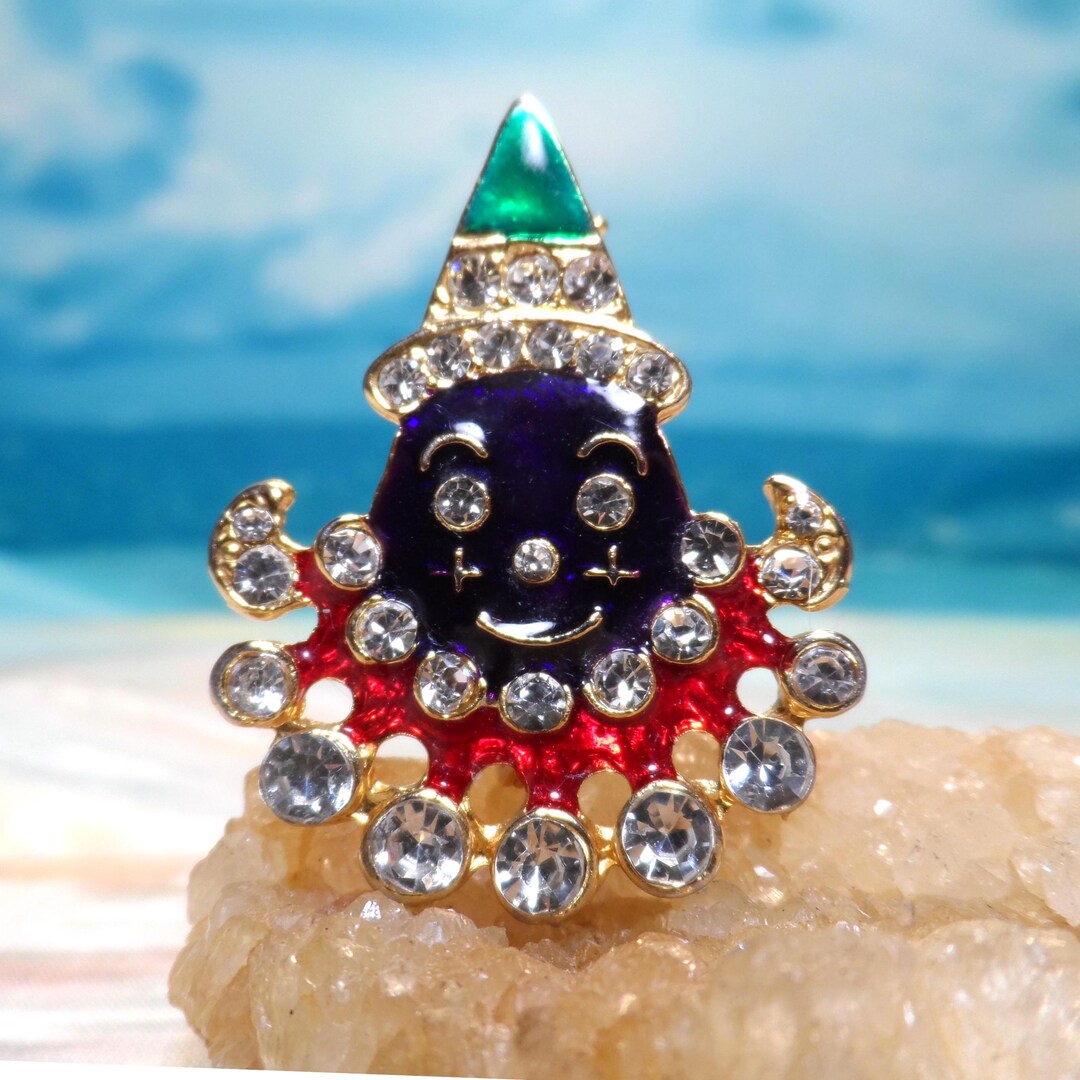 Vintage Clown Rhinestone and Enamel Brooch Unsigned - Etsy
