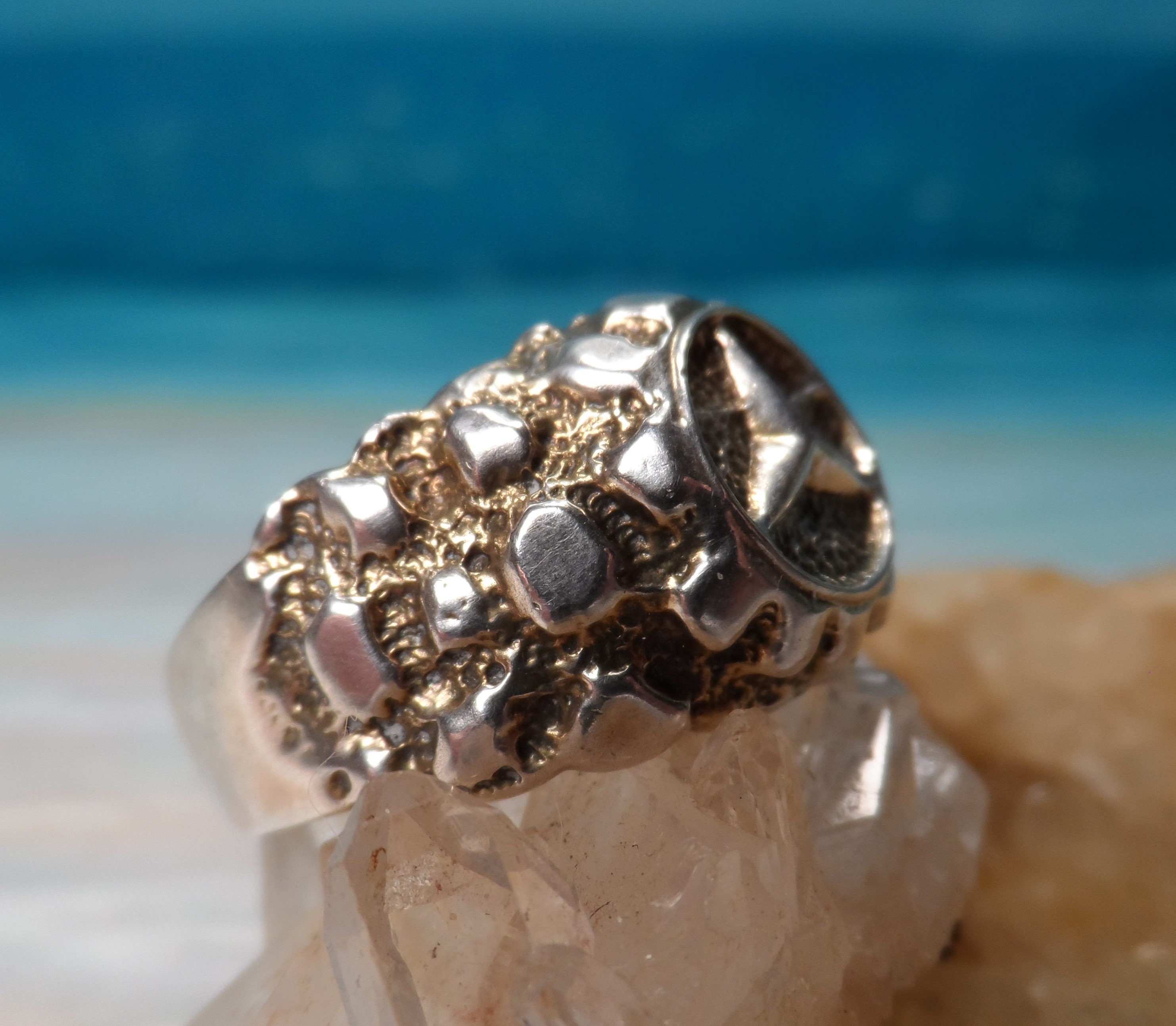 Vintage Men's Mercedes Benz Emblem Sterling Silver Nugget Ring Size 11. ...