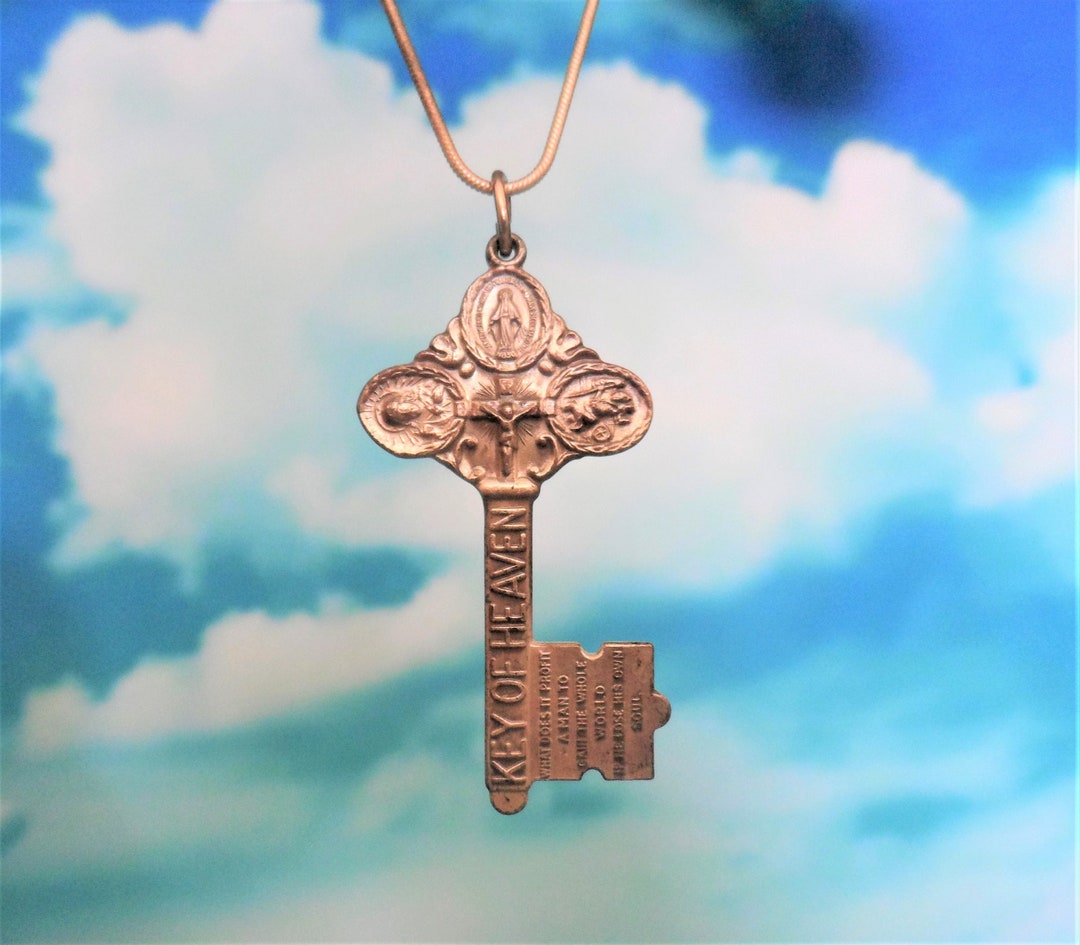 Vintage Key of Heaven, Catholic Medal, 4 Way Holy Devotional Pendant ...