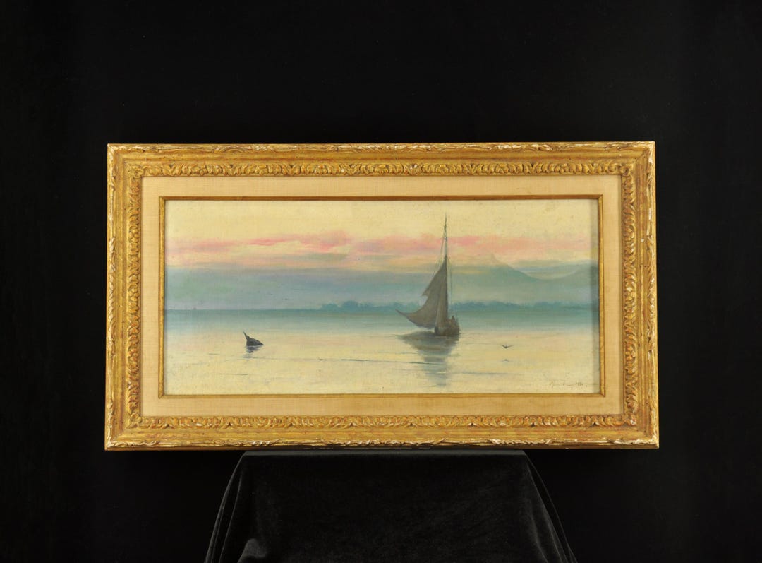 Mid to Late 1800s Amos W. Sangster Oil Painting Nautical Scene Buffalo ...